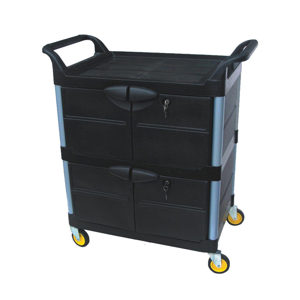 Carro de Aseo 3 Niveles Negro con Puertas – Aromaker